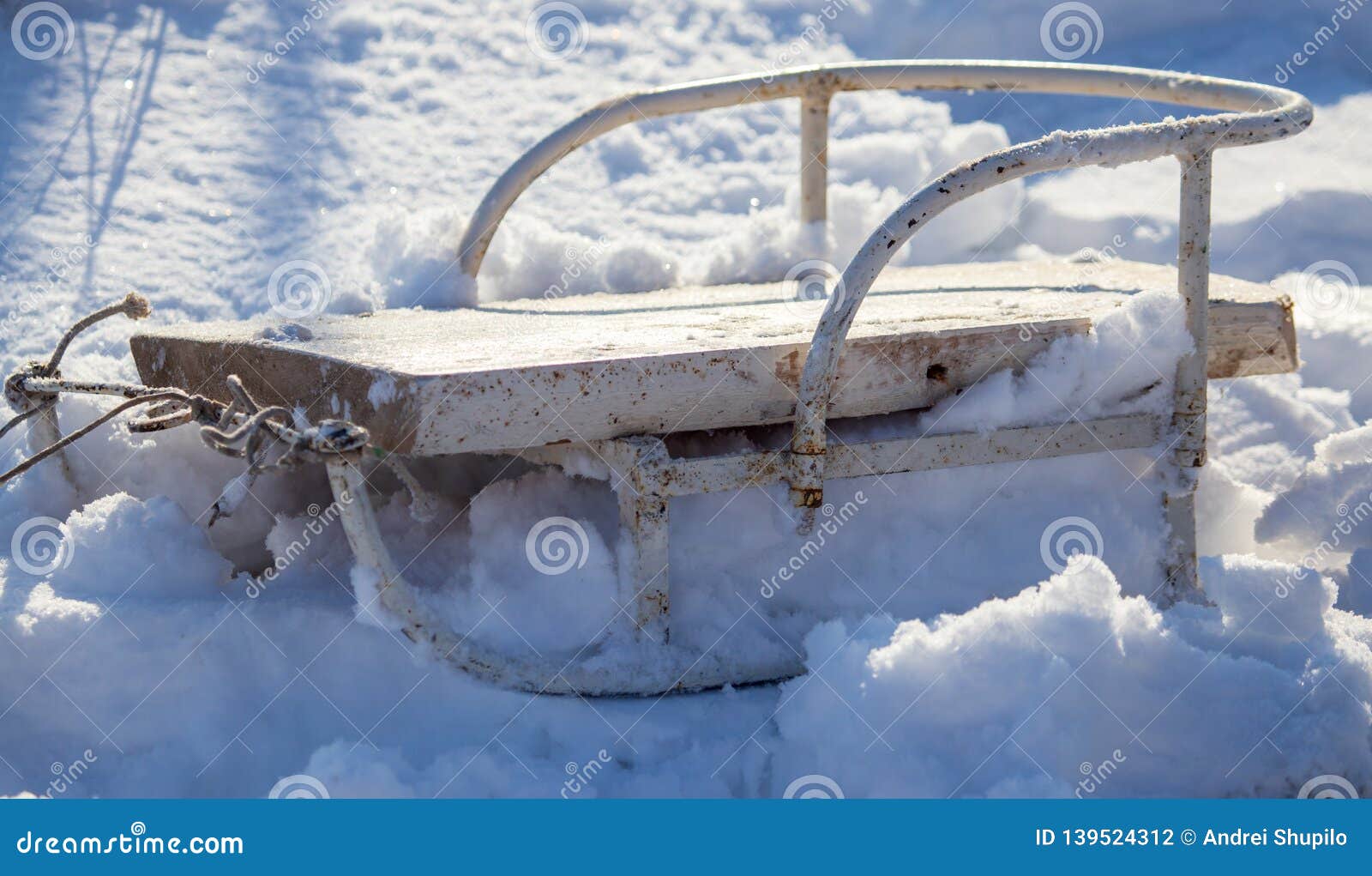 Old Sled in the Snow in Winter Stock Photo - Image of season, cold ...