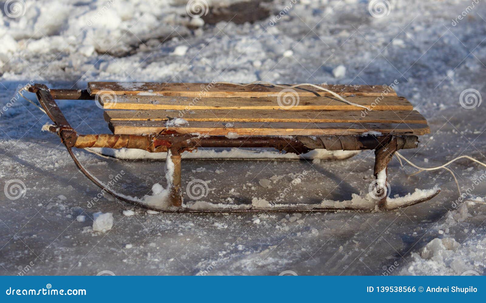 Old Sled in the Snow in Winter Stock Photo - Image of white, sleigh ...