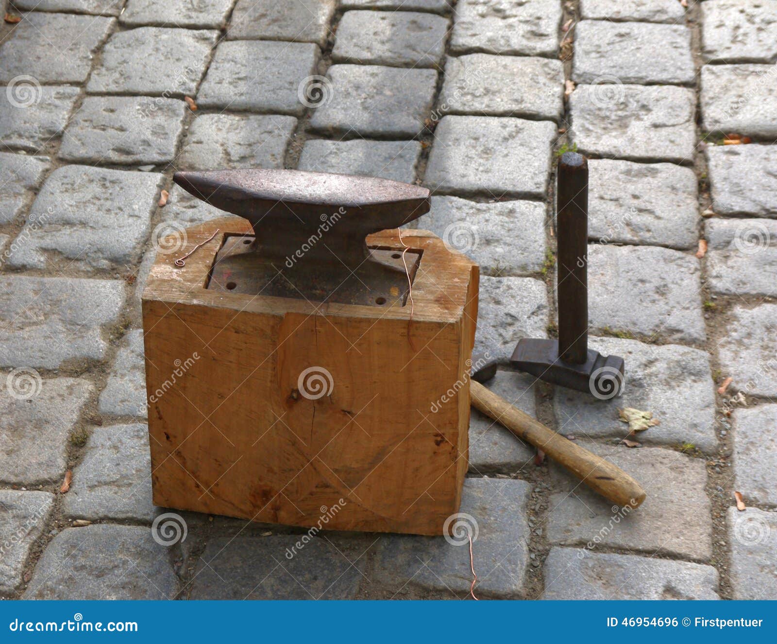 Anvil On A Wooden Desk Representing Medieval Blacksmith Stock ...