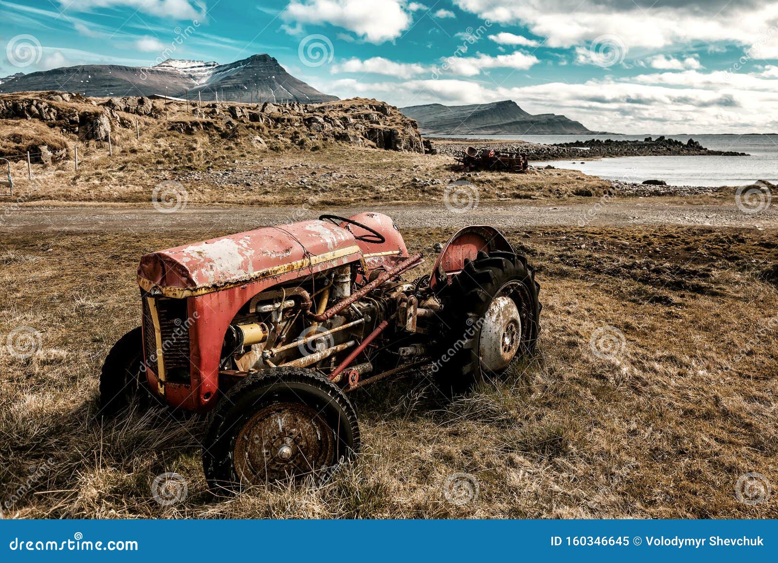 Old small broken tractor stock image. Image of machine - 160346645