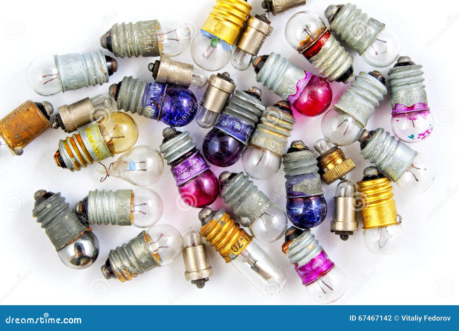 Old Small Colored Light Bulbs on a White Background Stock Photo - Image ...