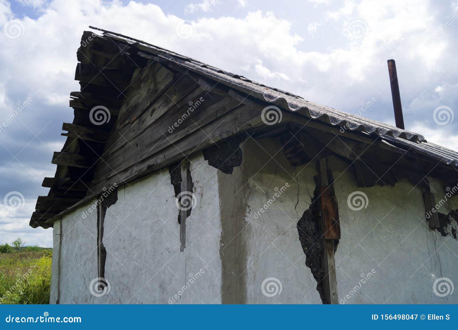 Old Small Hut with an Iron Round Pipe Stock Image - Image of view, side ...