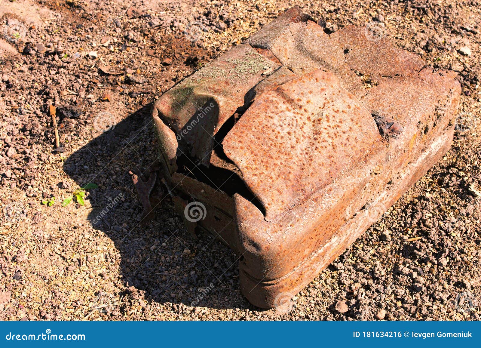 Old Smashed Rusty Jerrican. Old Rusty Metal Surface with Moss of ...