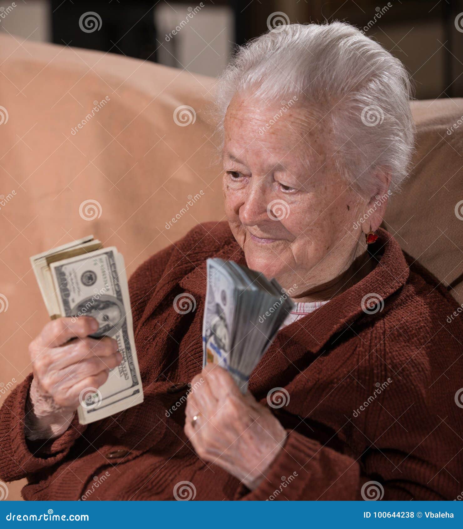 Old Smiling Gray-haired Woman Holding Dollar Cash Money Stock Photo ... Old Smiling Gray-haired Woman Holding Dollar Cash Money Stock Photo ...