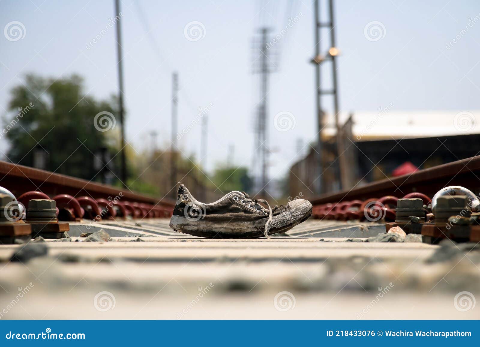 Old Sneaker Shoe on the Railway. Stock Photo - Image of retro, alone ...