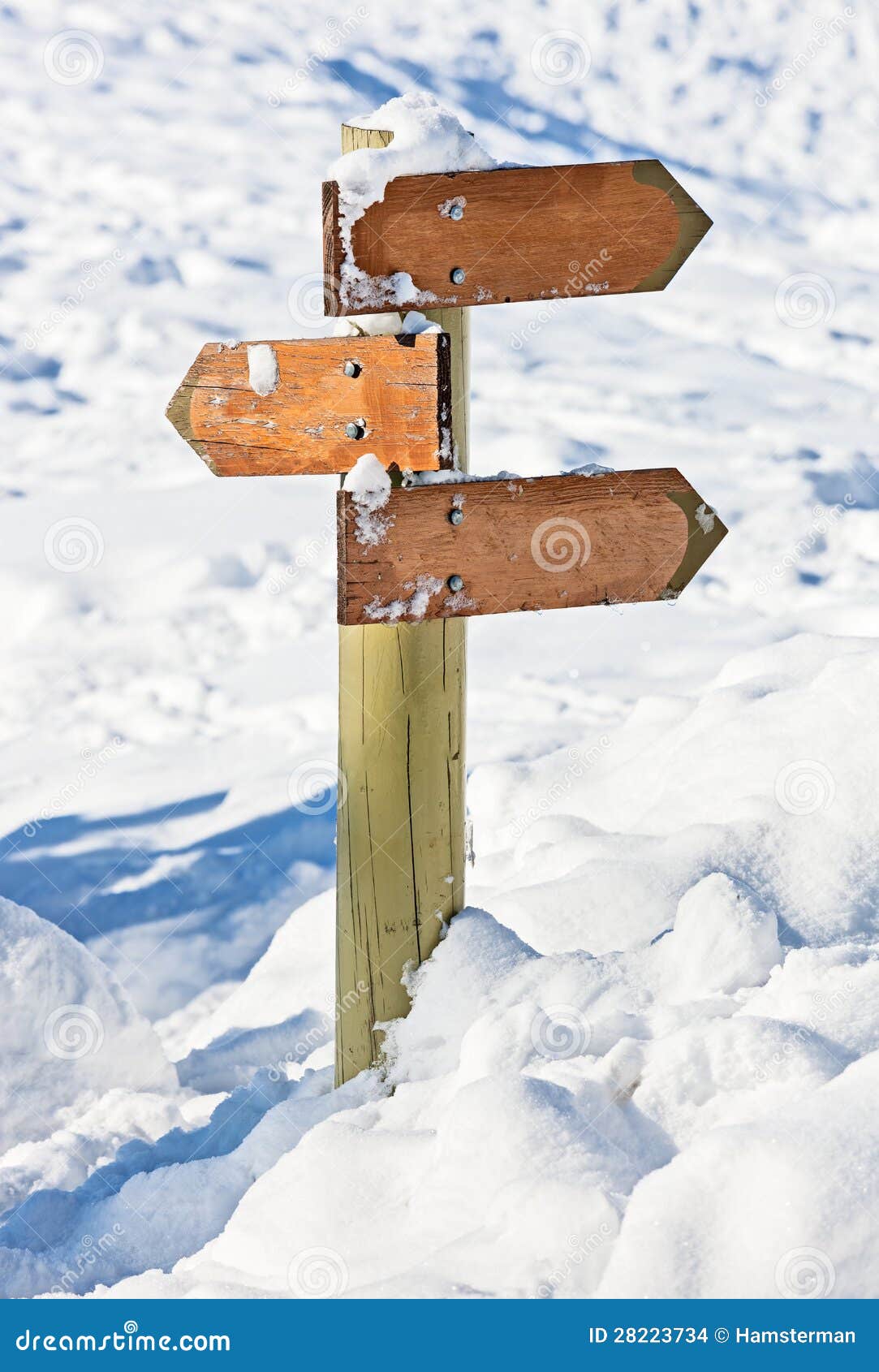 Old Snow Covered Wooden Signpost Stock Photo - Image of blank, cold ...