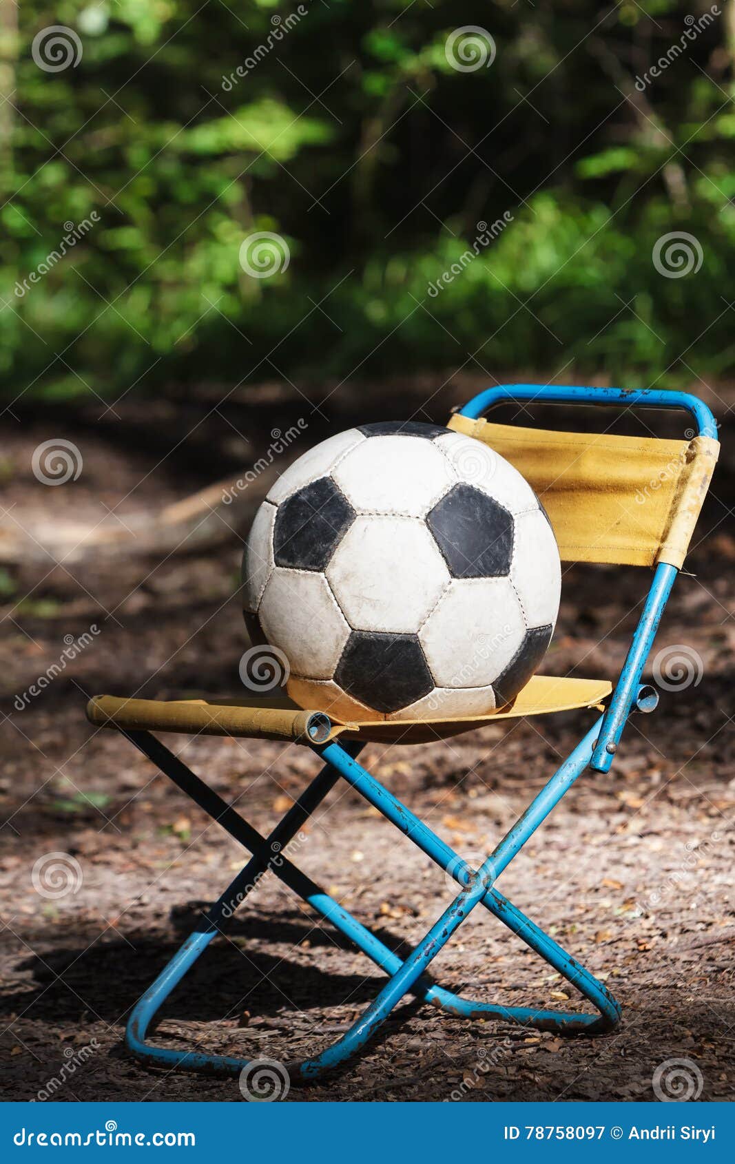 Old Soccer Ball on a Chair. Stock Image - Image of forest, outdoor ...