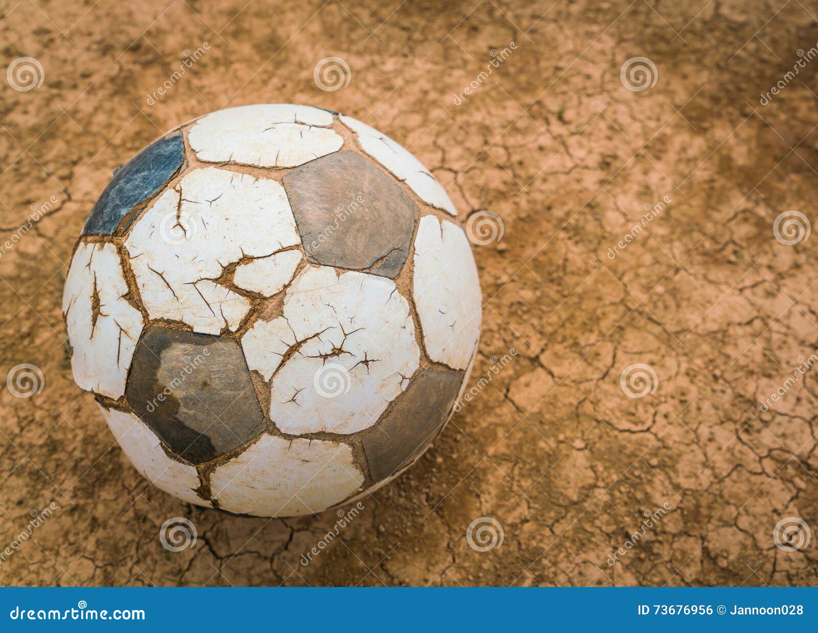 Old Soccer Ball on Dry and Cracked Ground Texture . Stock Photo - Image ...