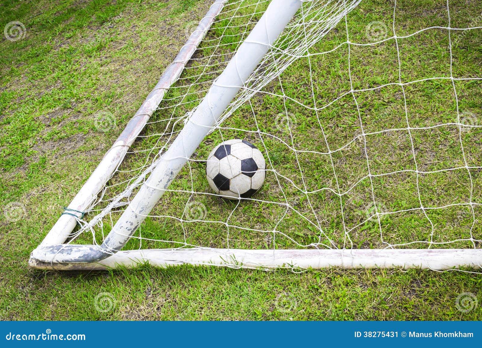 Old Soccer Ball in Old Goal Net Stock Image - Image of victory, green ...