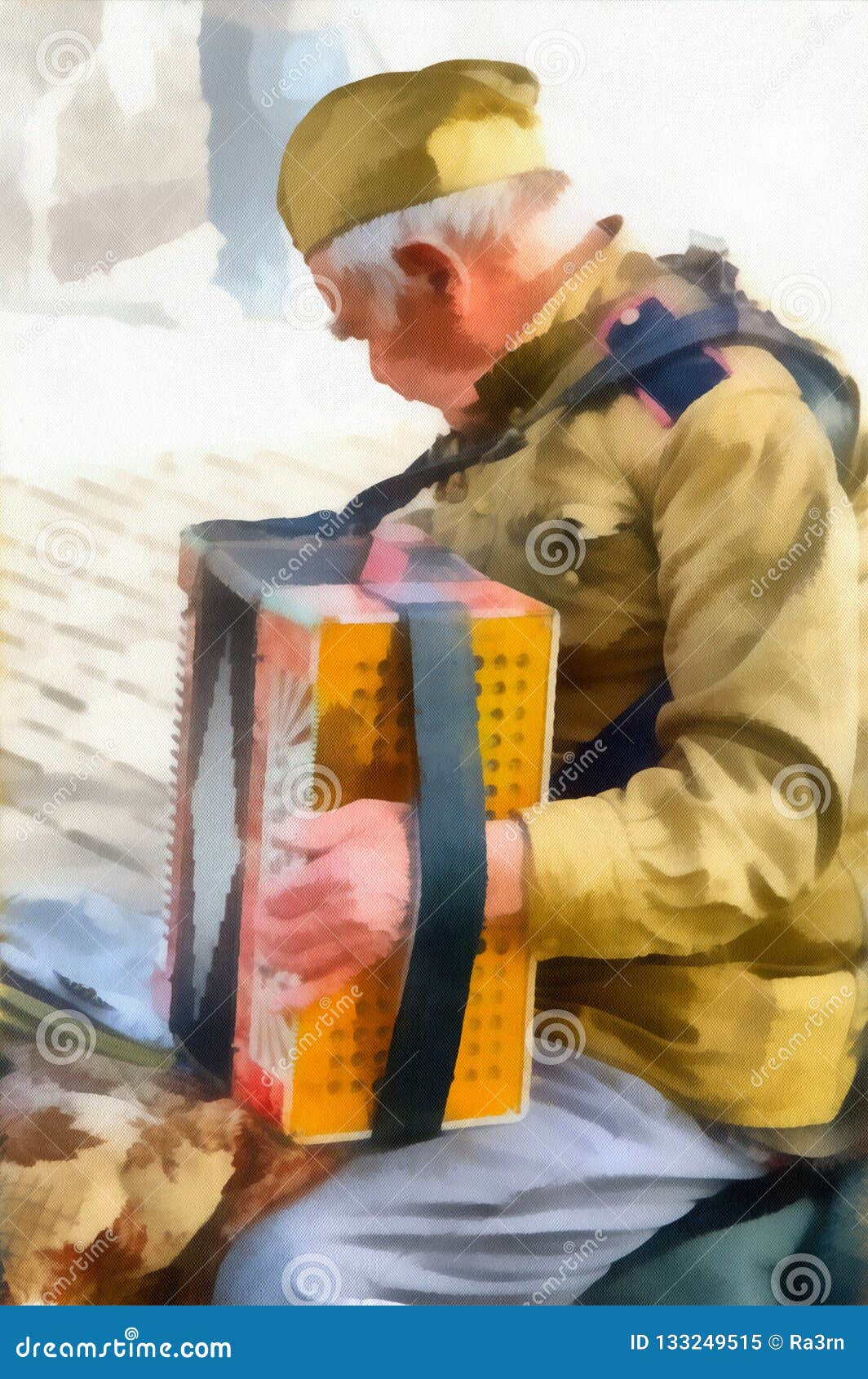 Watercolor Drawing of an Old Soldier with a Bayan Stock Illustration ...