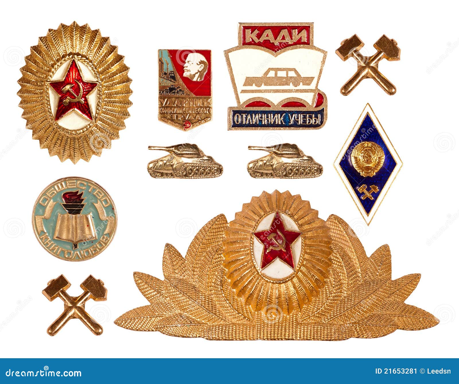 Soviet Badges With The Image Of Vladimir Lenin In Black-white Stock ...