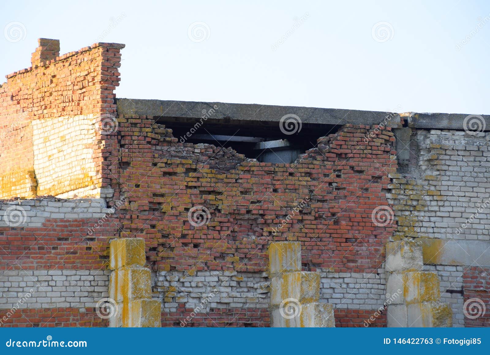 Old Soviet Brick Abandoned Building. Collapsing Brick Construction ...
