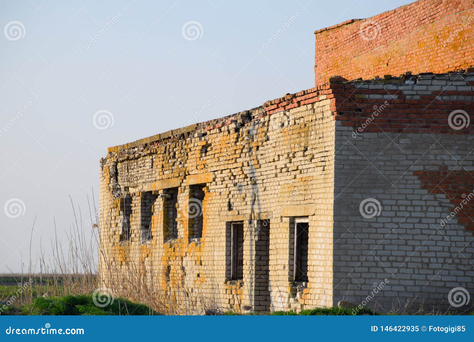 Old Soviet Brick Abandoned Building. Collapsing Brick Construction ...