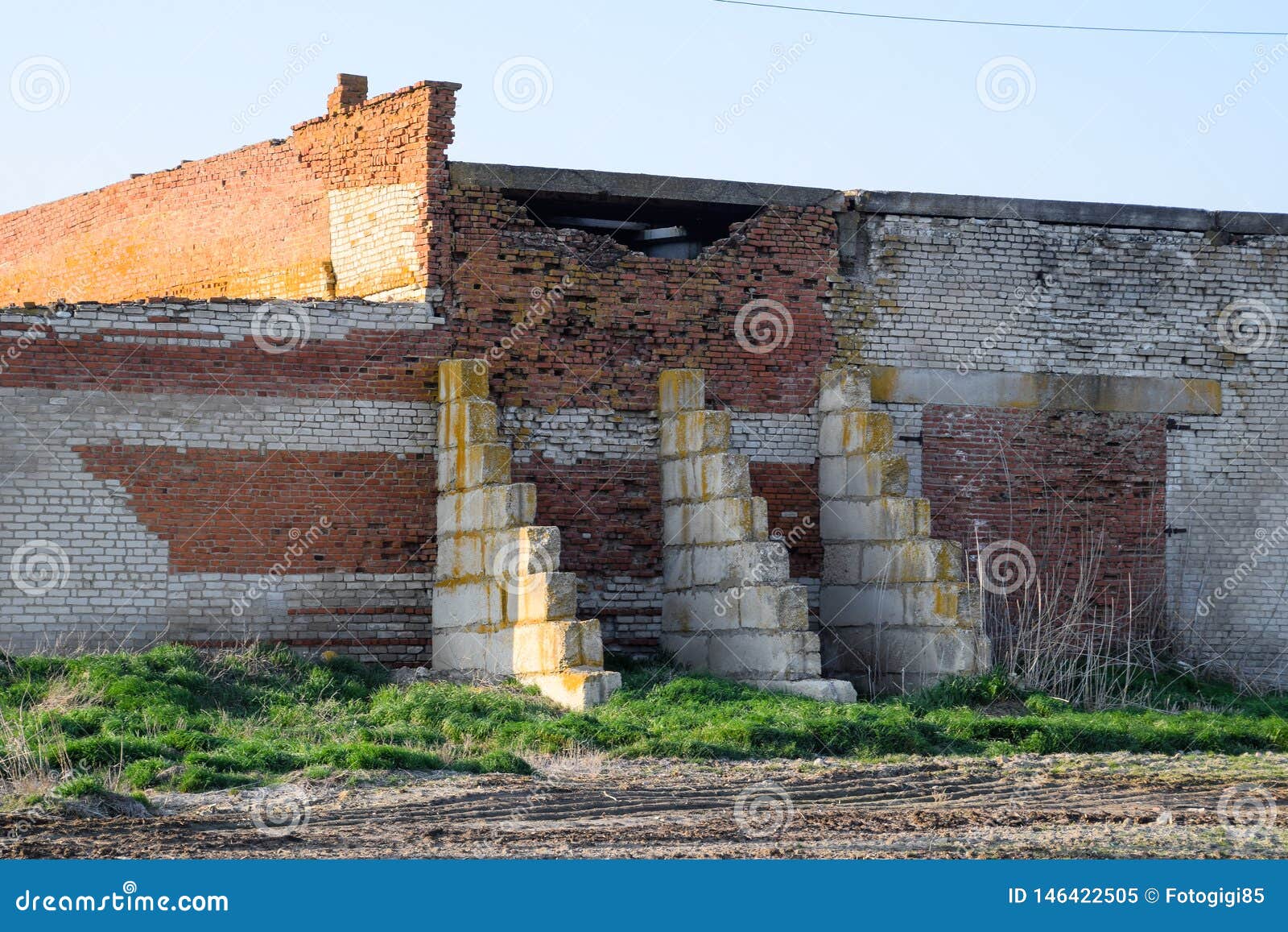 Old Soviet Brick Abandoned Building. Collapsing Brick Construction ...