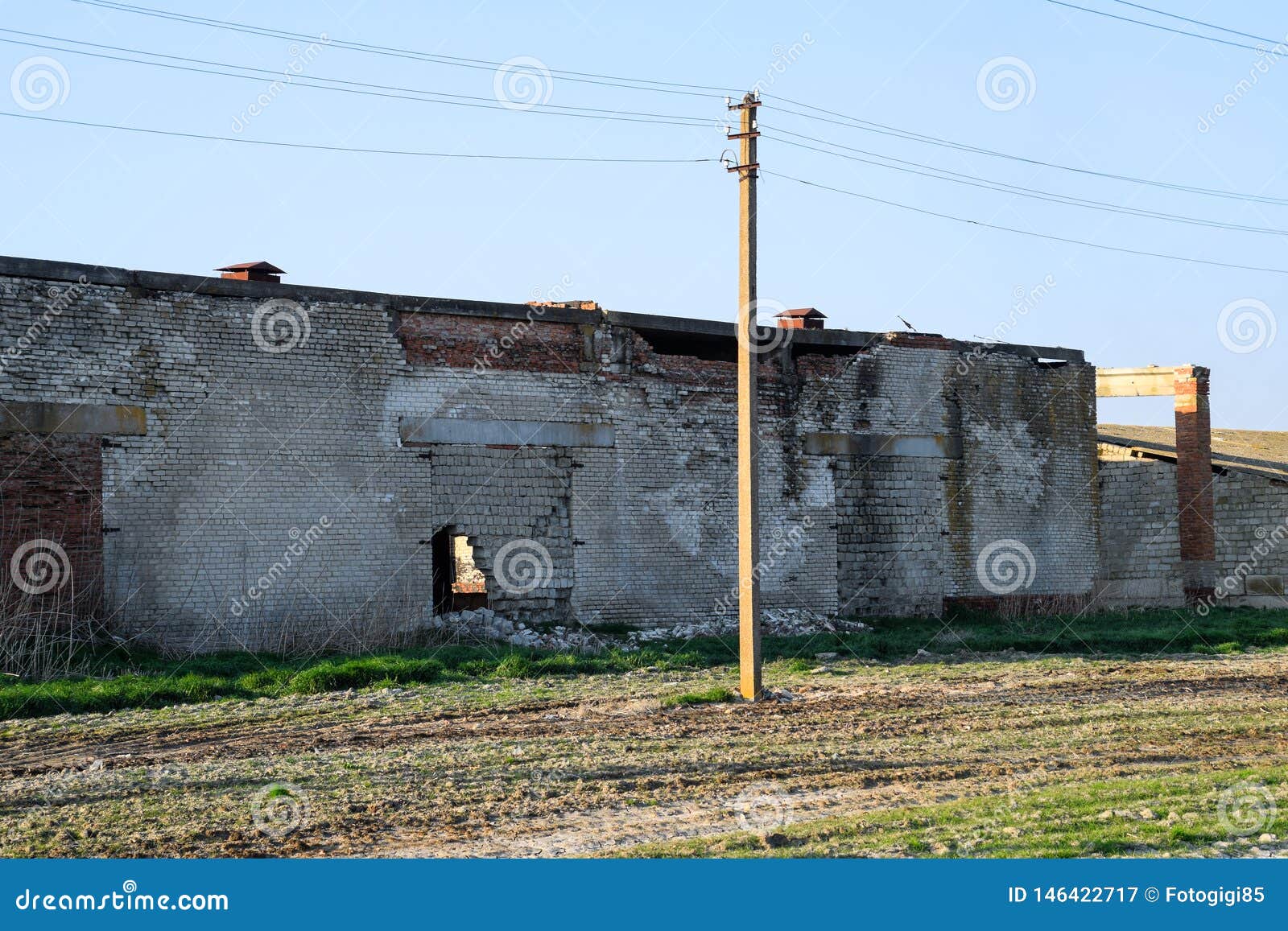 Old Soviet Brick Abandoned Building. Collapsing Brick Construction ...