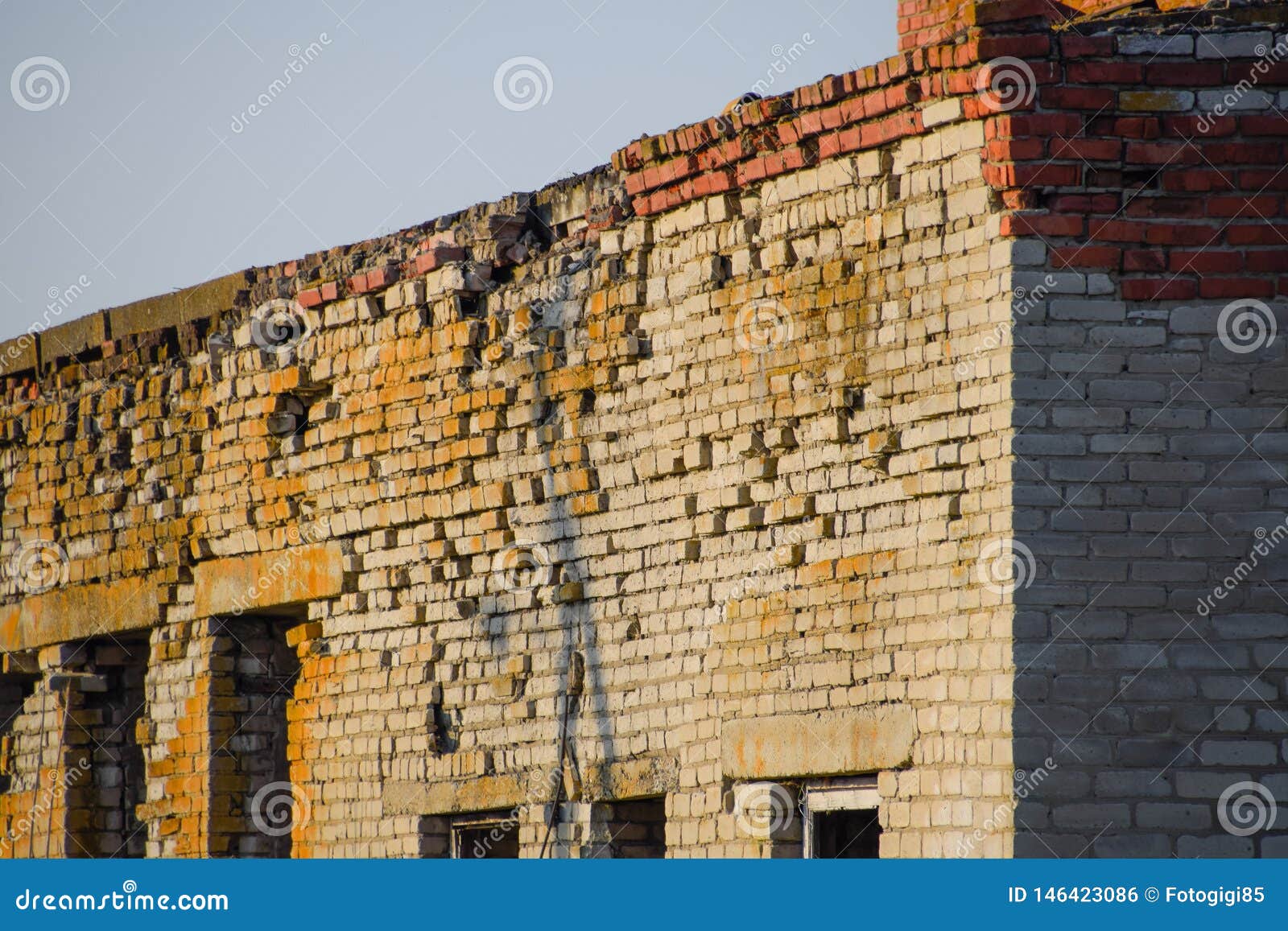 Old Soviet Brick Abandoned Building. Collapsing Brick Construction ...