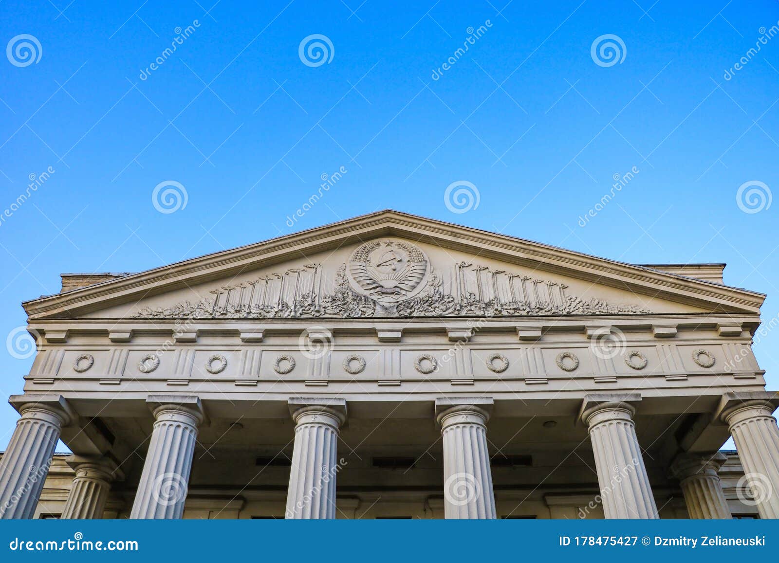 Old Soviet Building with Columns Against the Blue Sky Stock Image ...