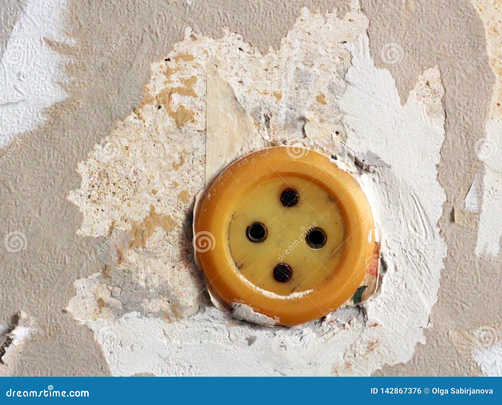 The Old Soviet Electric Power Socket Stripped the Wall Stock Photo ...