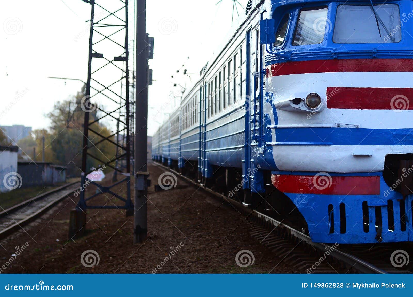 Old Soviet Electric Train with Outdated Design Moving by Rail Stock ...