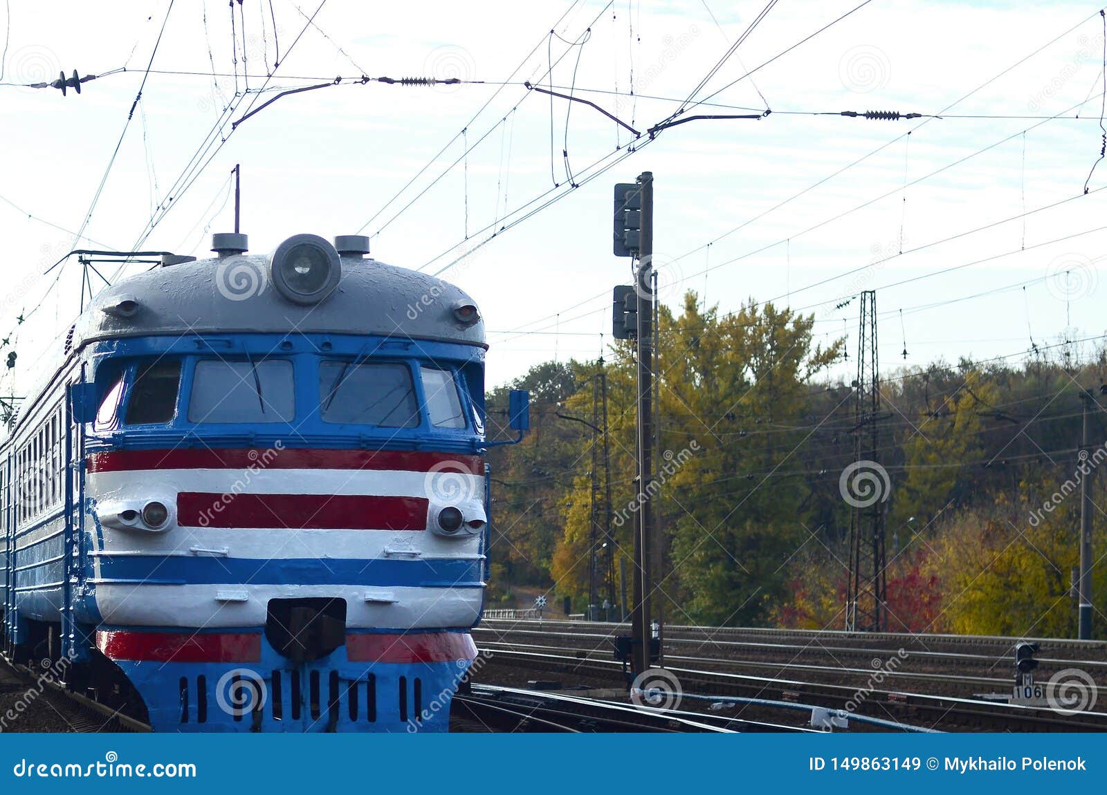 Old Soviet Electric Train with Outdated Design Moving by Rail Stock ...