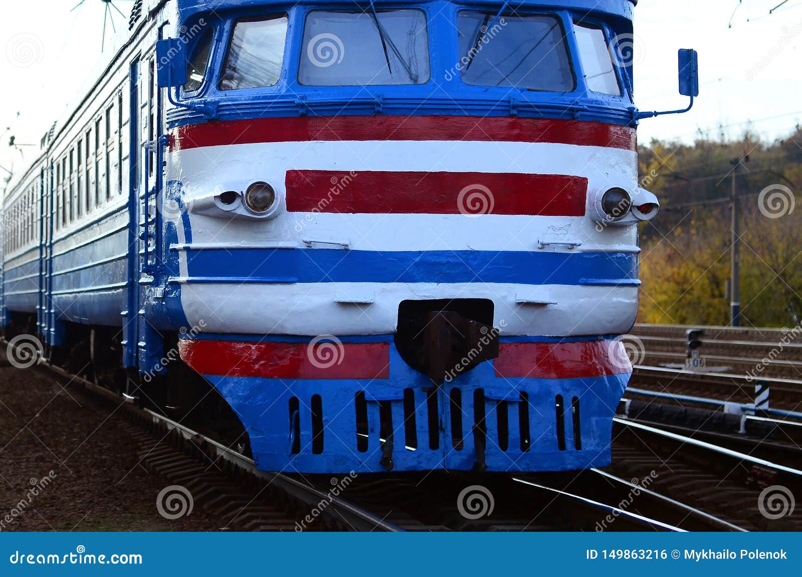 Old Soviet Electric Train with Outdated Design Moving by Rail Stock ...