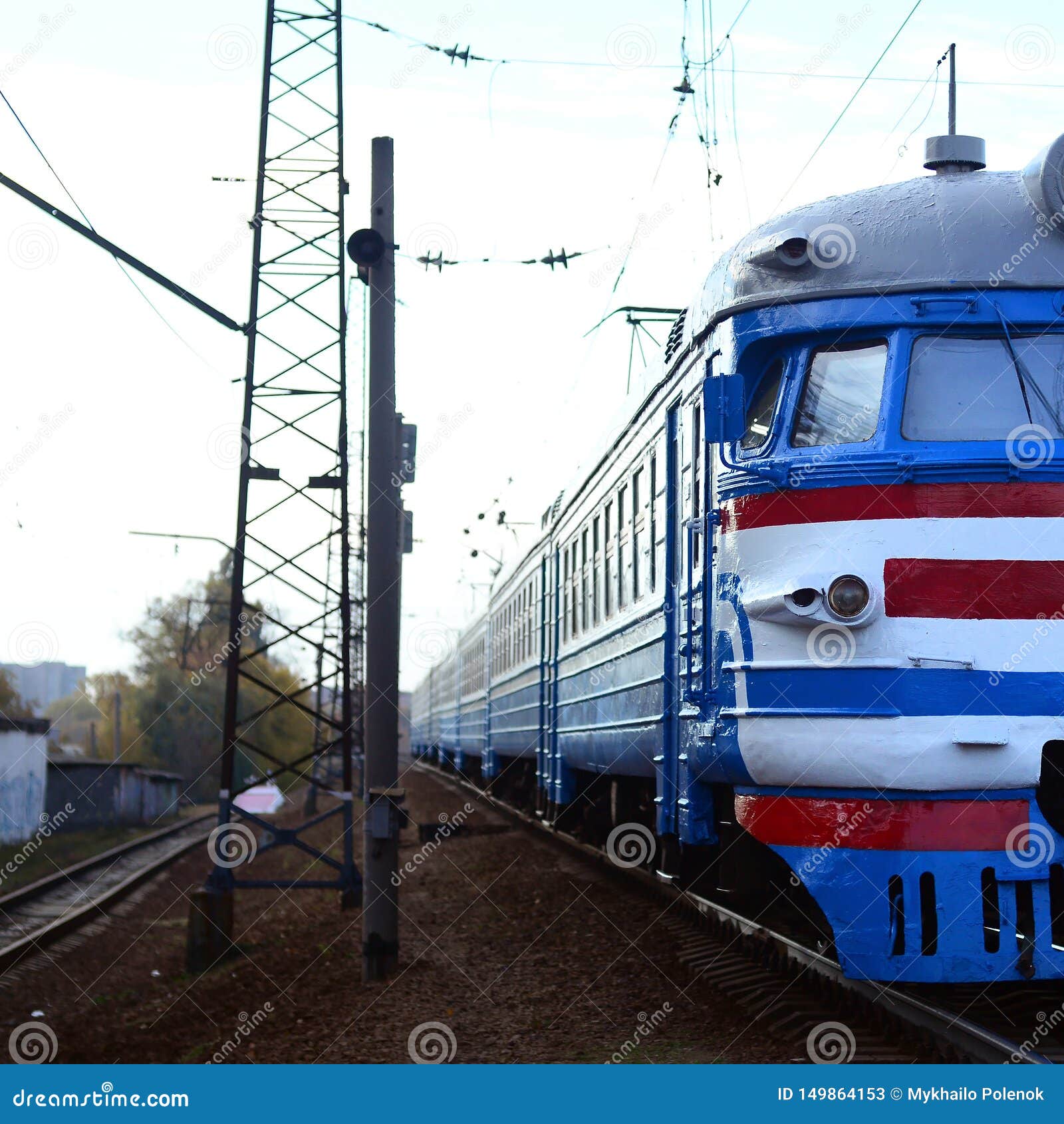 Old Soviet Electric Train with Outdated Design Moving by Rail Stock ...