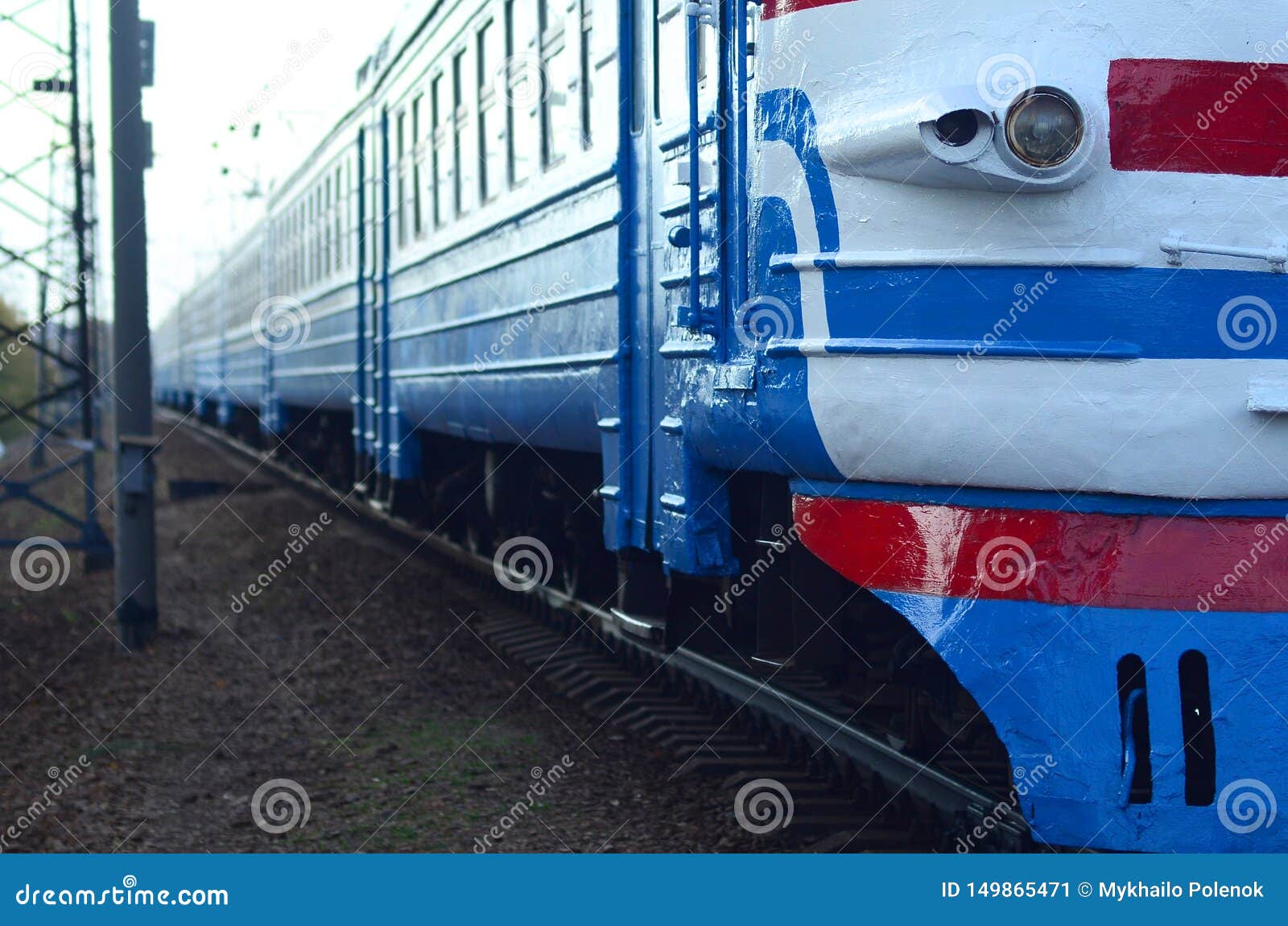 Old Soviet Electric Train with Outdated Design Moving by Rail Stock ...