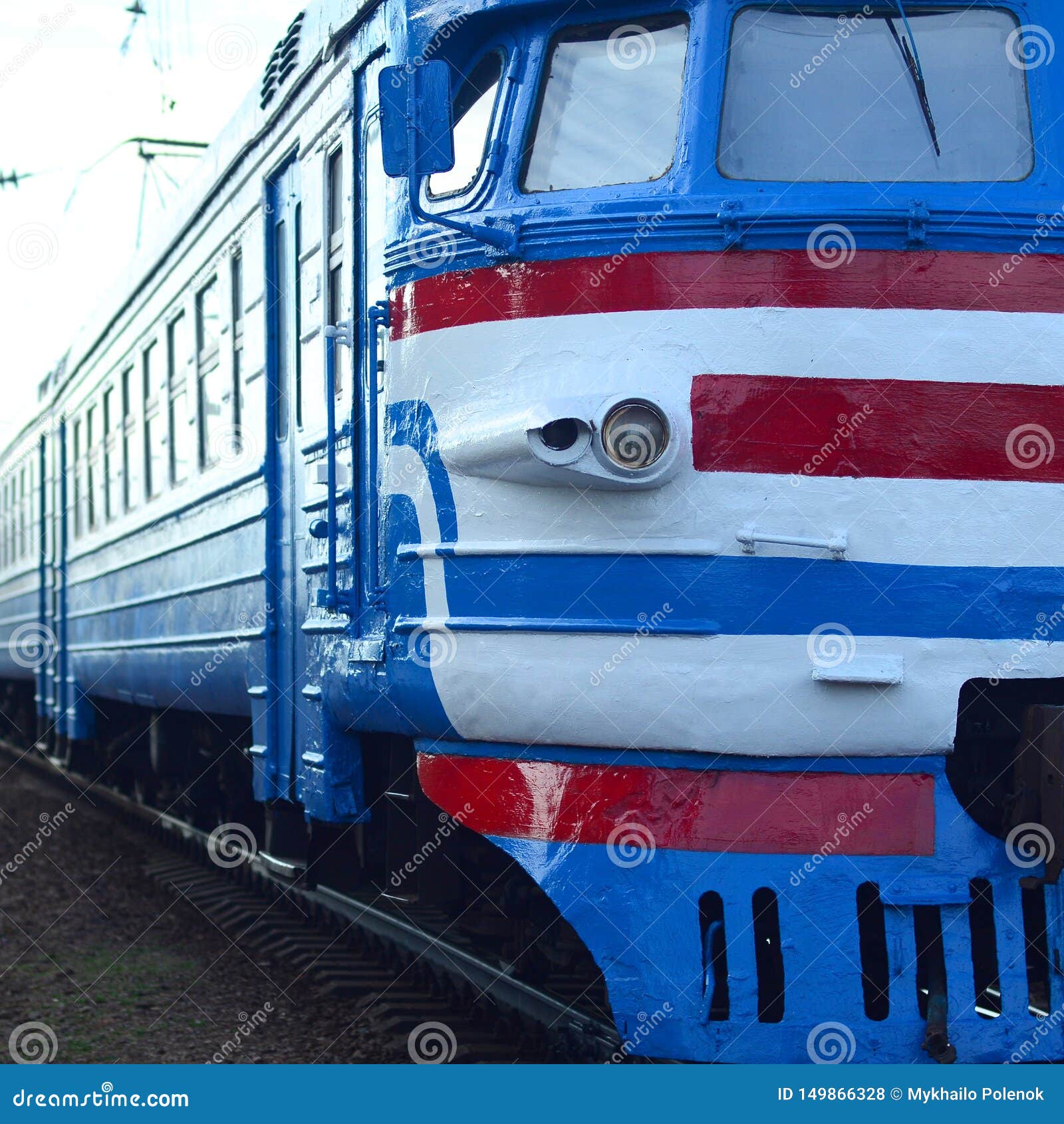 Old Soviet Electric Train with Outdated Design Moving by Rail Stock ...