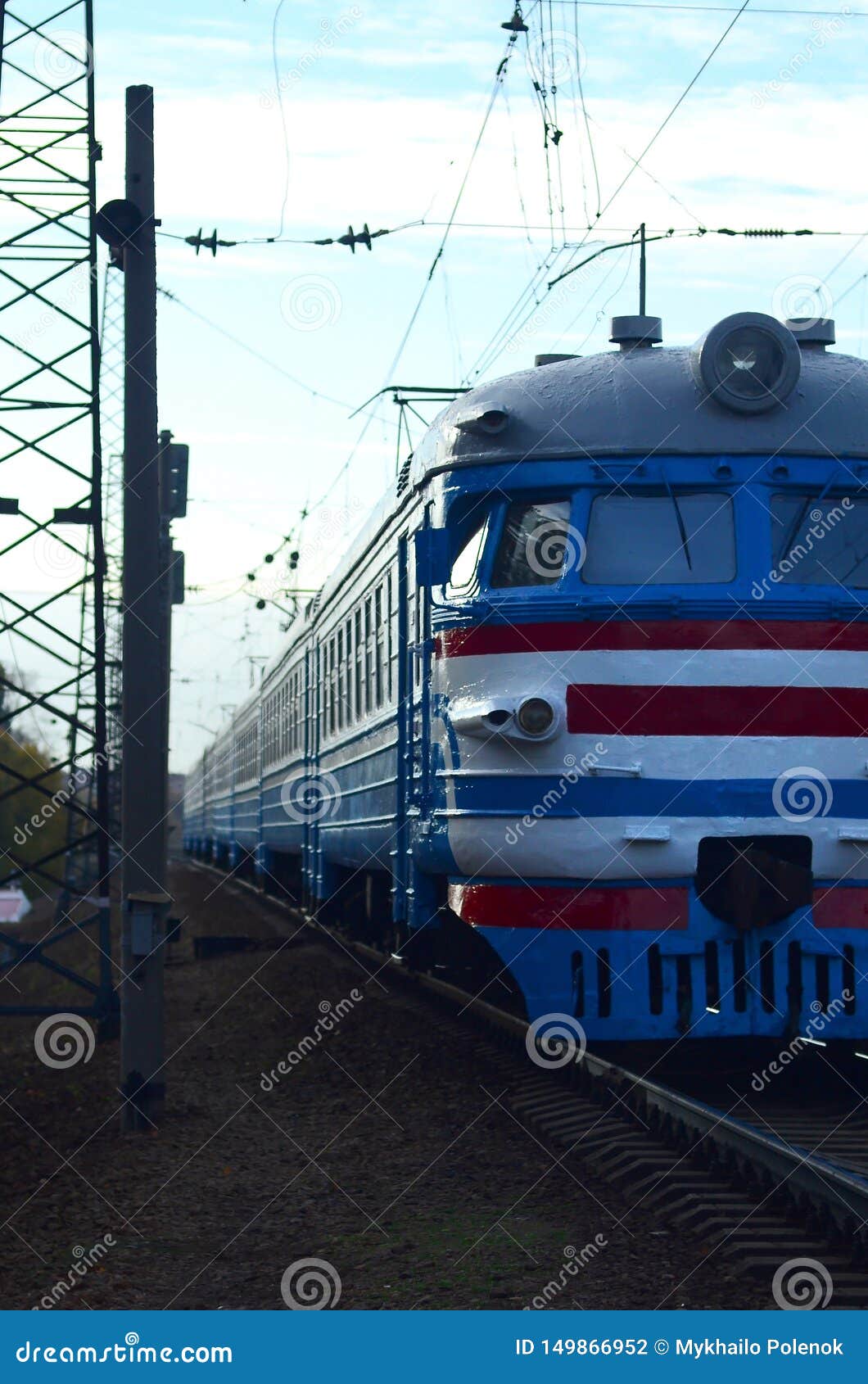 Old Soviet Electric Train with Outdated Design Moving by Rail Stock ...