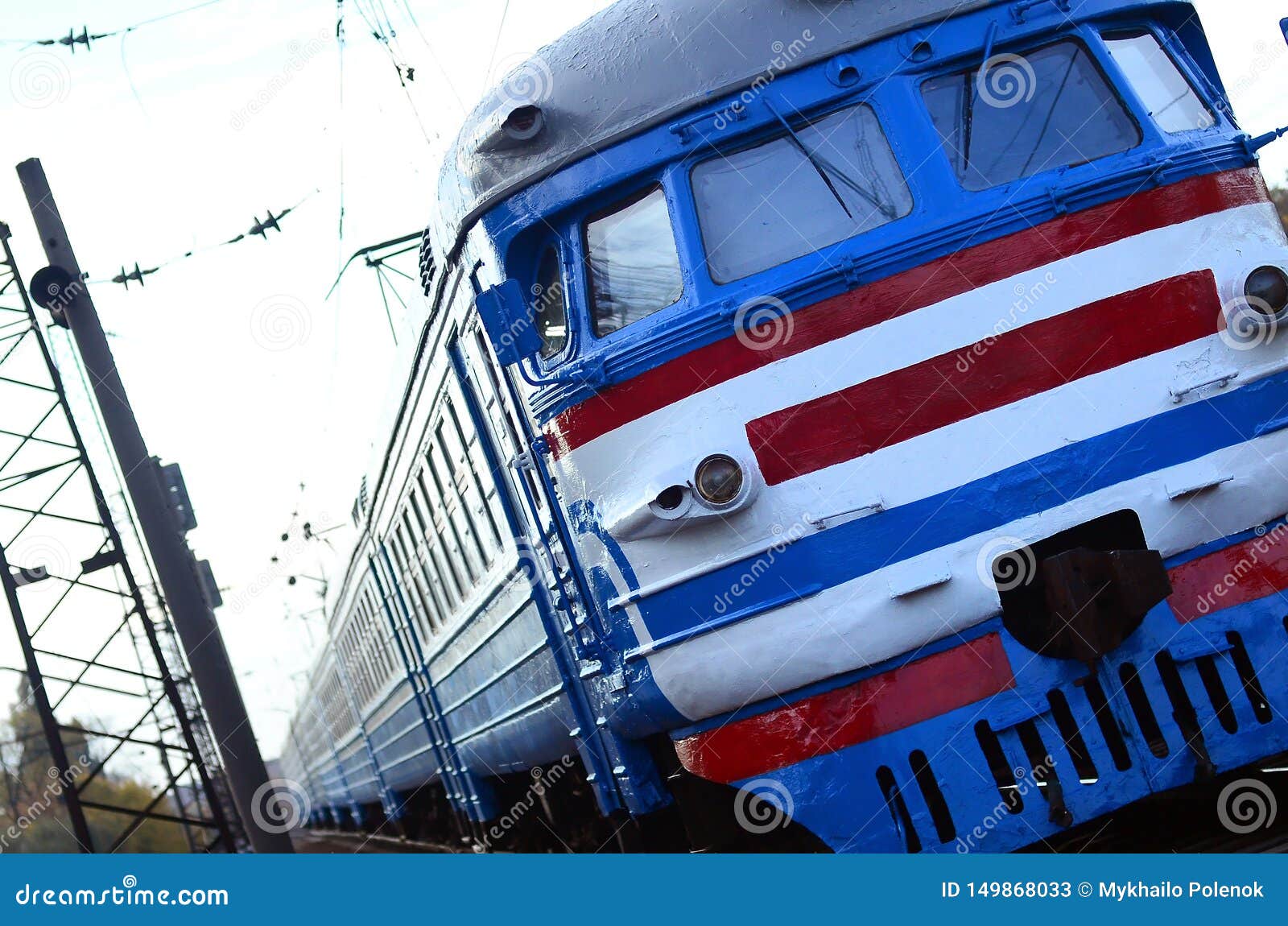 Old Soviet Electric Train with Outdated Design Moving by Rail Stock ...