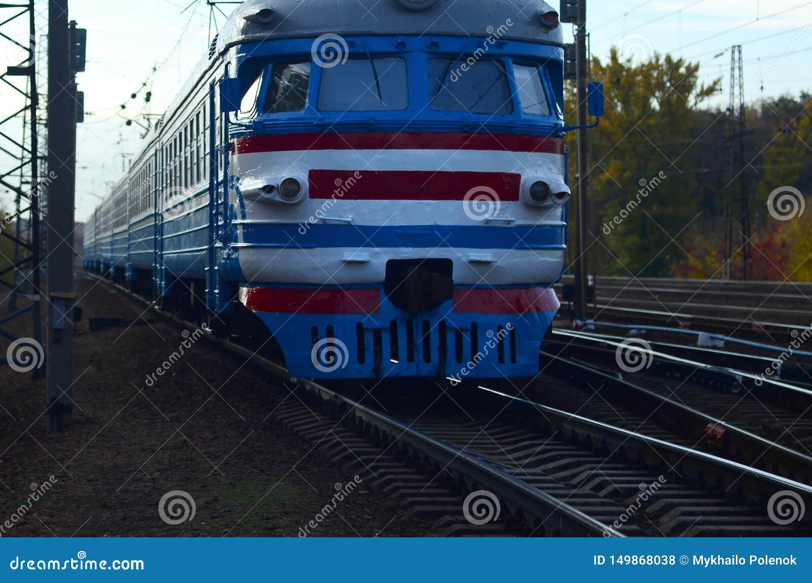 Old Soviet Electric Train with Outdated Design Moving by Rail Stock ...
