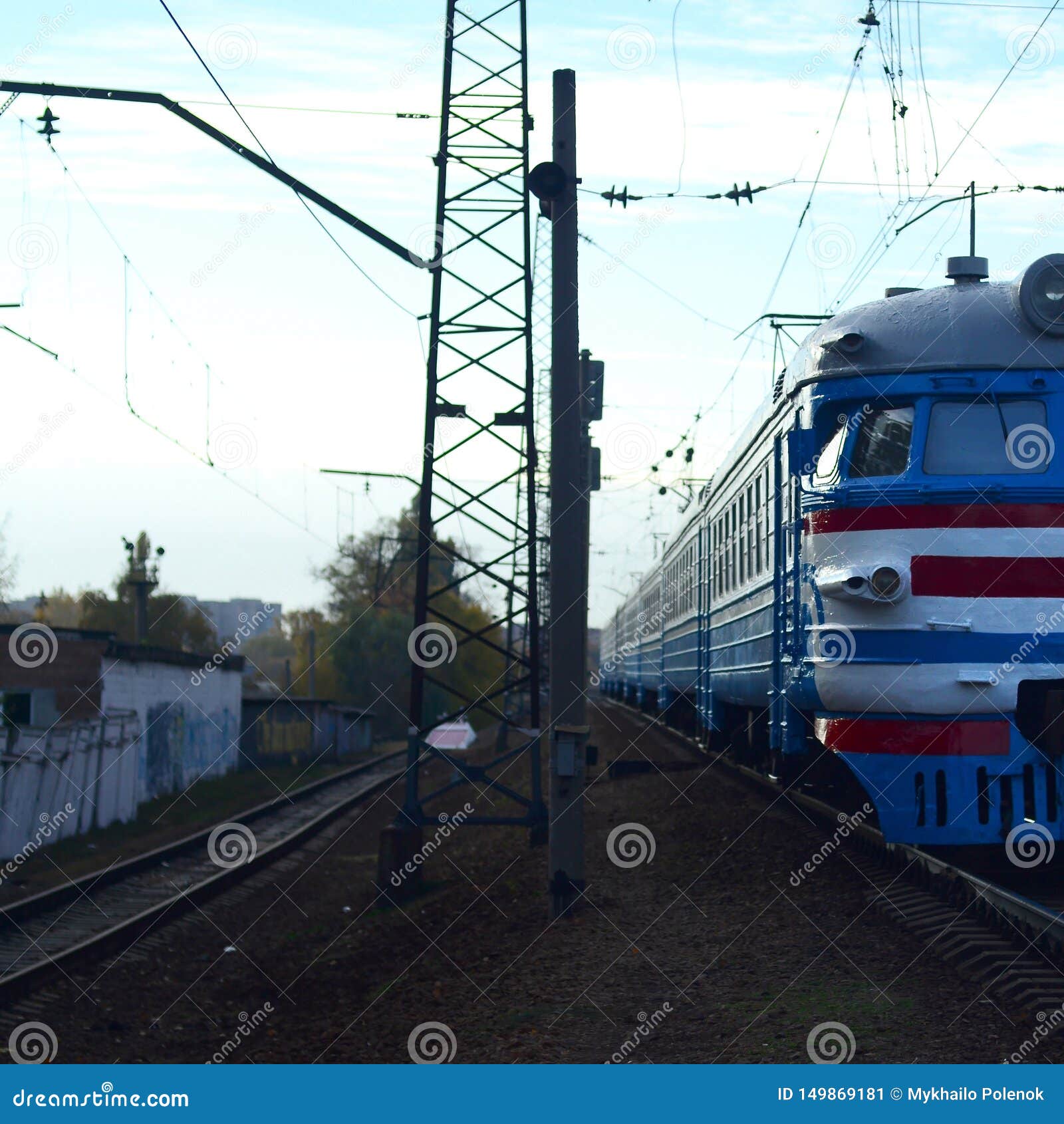 Old Soviet Electric Train with Outdated Design Moving by Rail Stock ...