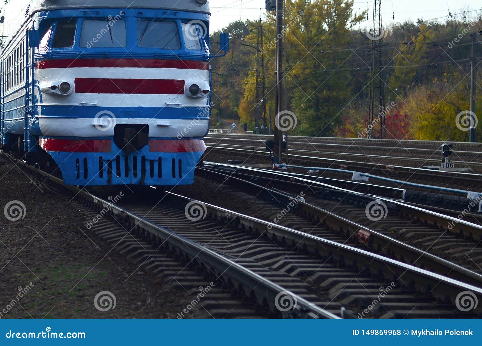Old Soviet Electric Train with Outdated Design Moving by Rail Stock ...