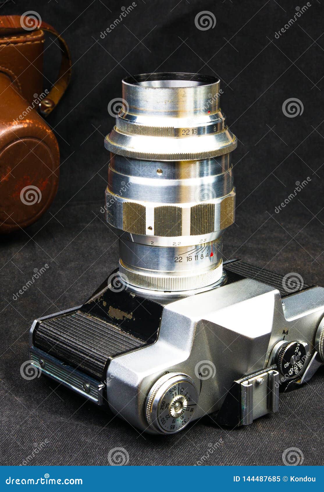 Old Soviet Film SLR Camera with Original Leather Case on Black ...