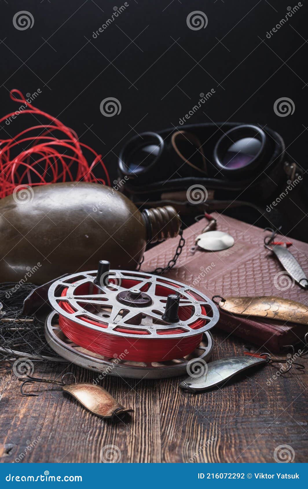 Old Soviet Fishing Reel and Fishing Tackle. Fishing Book and Tackle ...