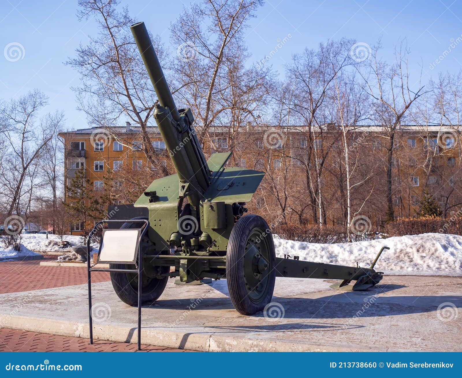 An Old Soviet Howitzer As Military Monument. Winter Shooting Stock ...