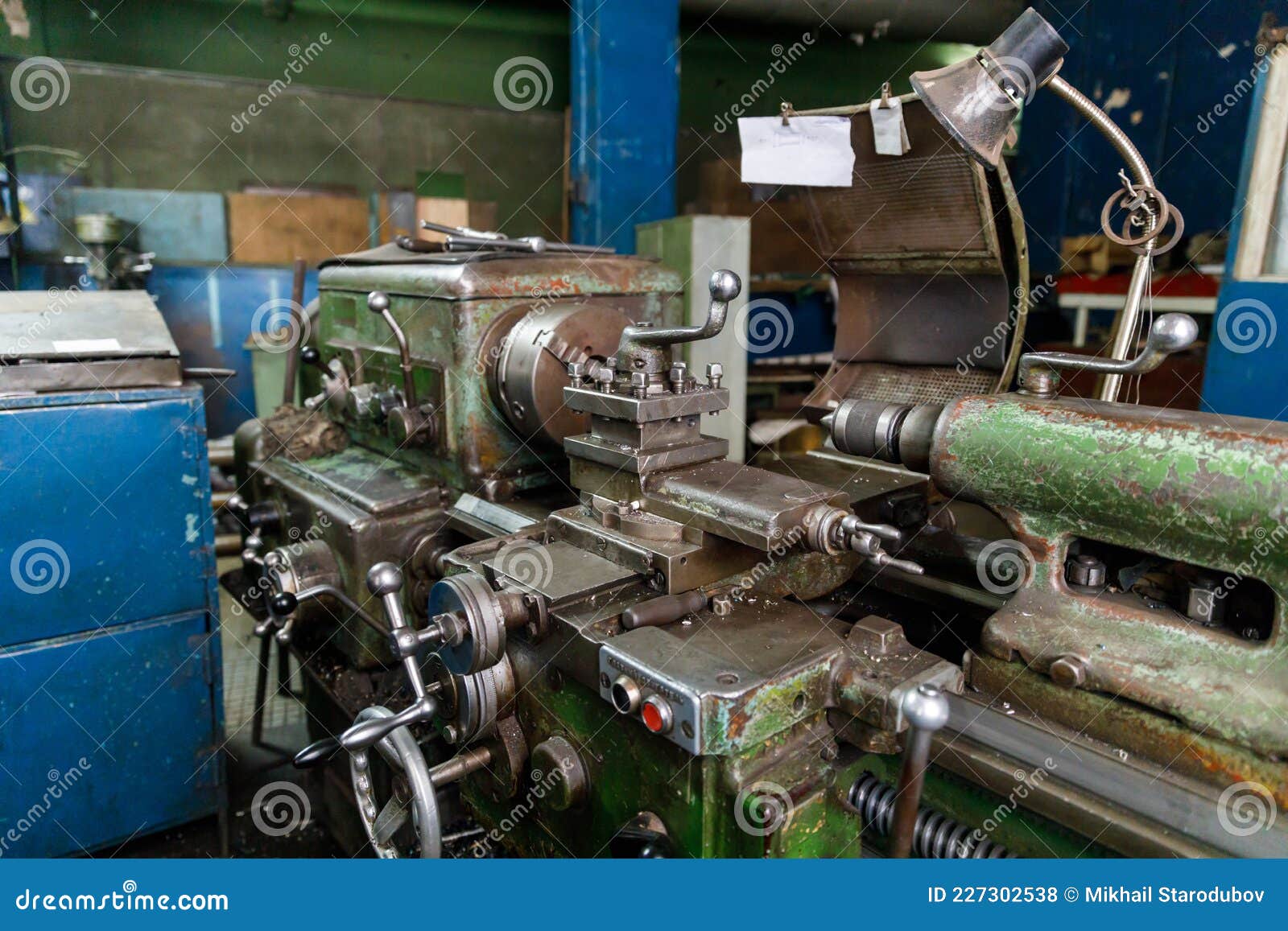 Old Soviet Lathe, Machine Tool Equipment. Locksmith Shop in the Railway ...