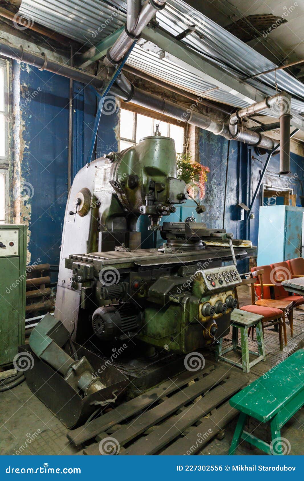 Old Soviet Lathe, Machine Tool Equipment. Locksmith Shop in the Railway ...