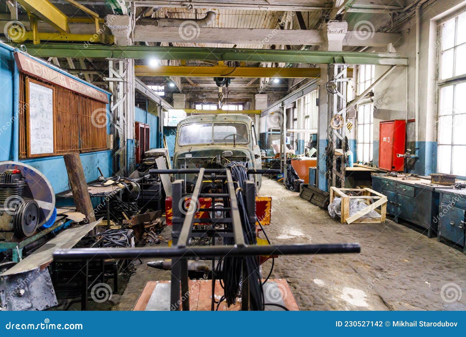 Old Soviet Lathe, Machine Tool Equipment. Locksmith Shop in the Railway ...