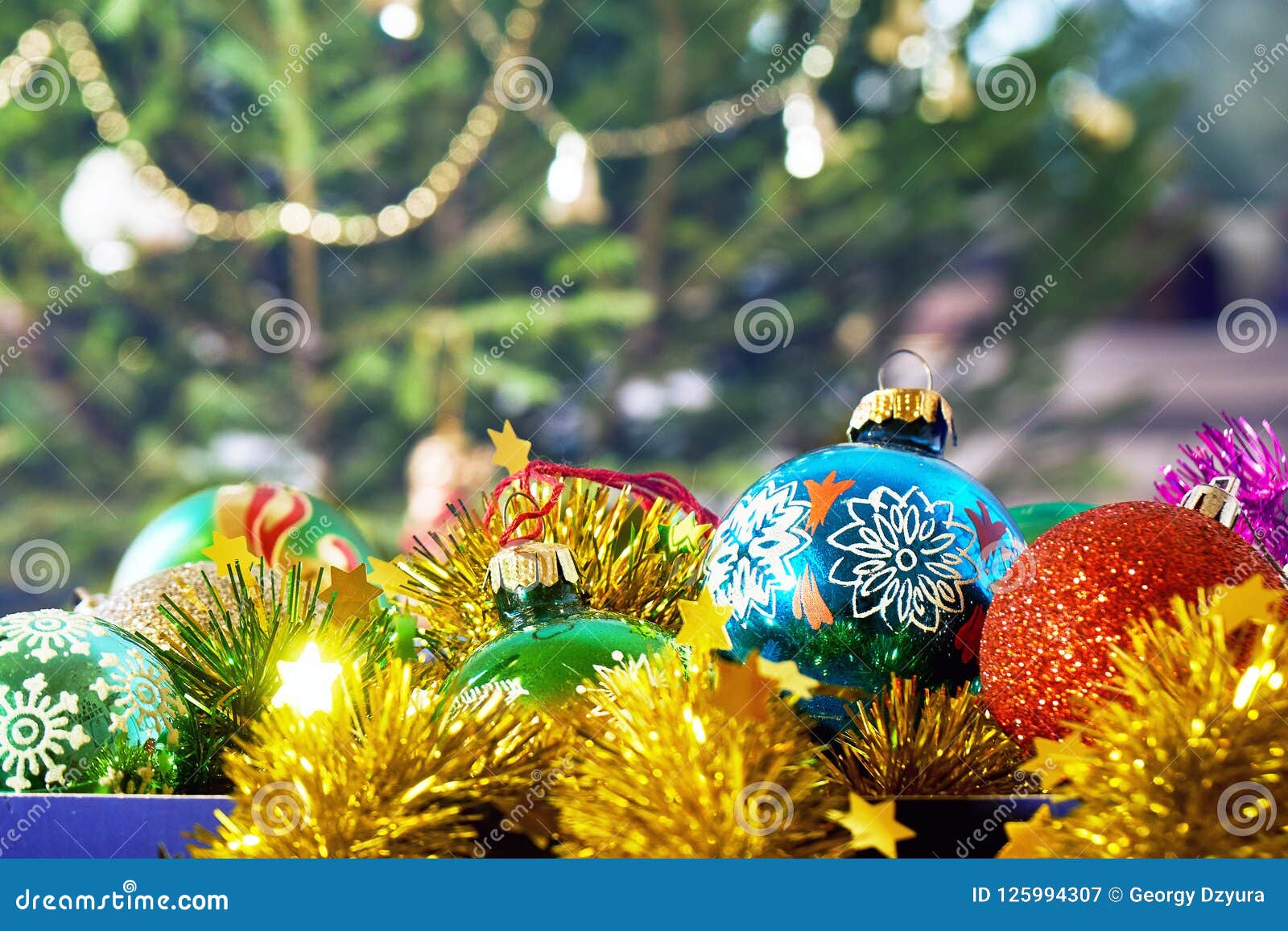 Old Soviet New Year Balls and Tinsels Lying in Box in Front of a ...