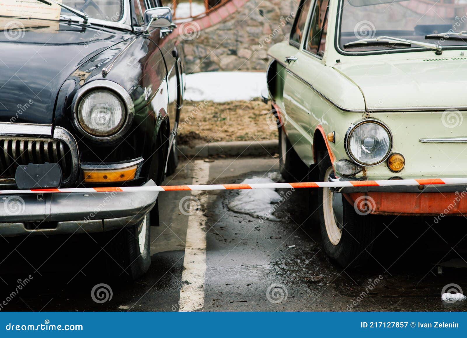 Old Soviet Retro Vintage Car in the Open Air. Row of Auto of the Soviet ...
