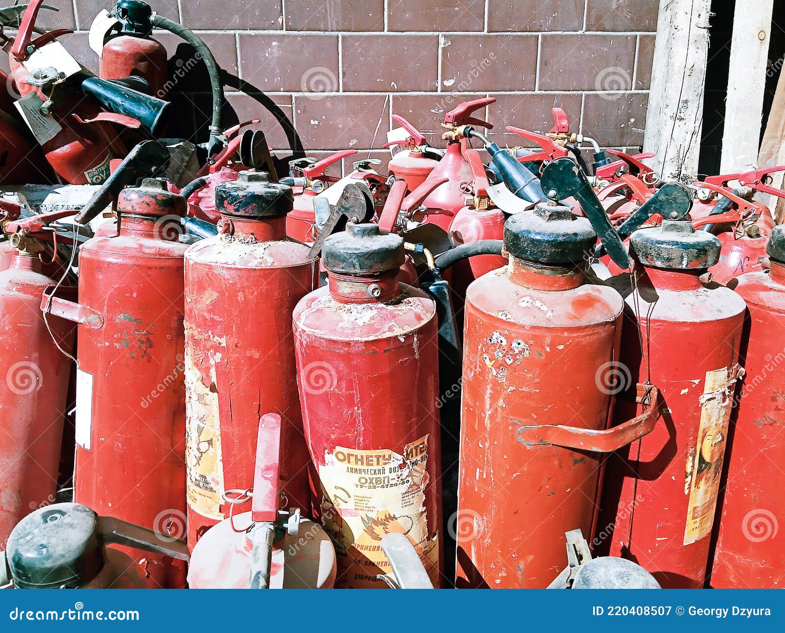 Old Soviet Russian Fire Extiguishers are Prepared for Disposal in the ...