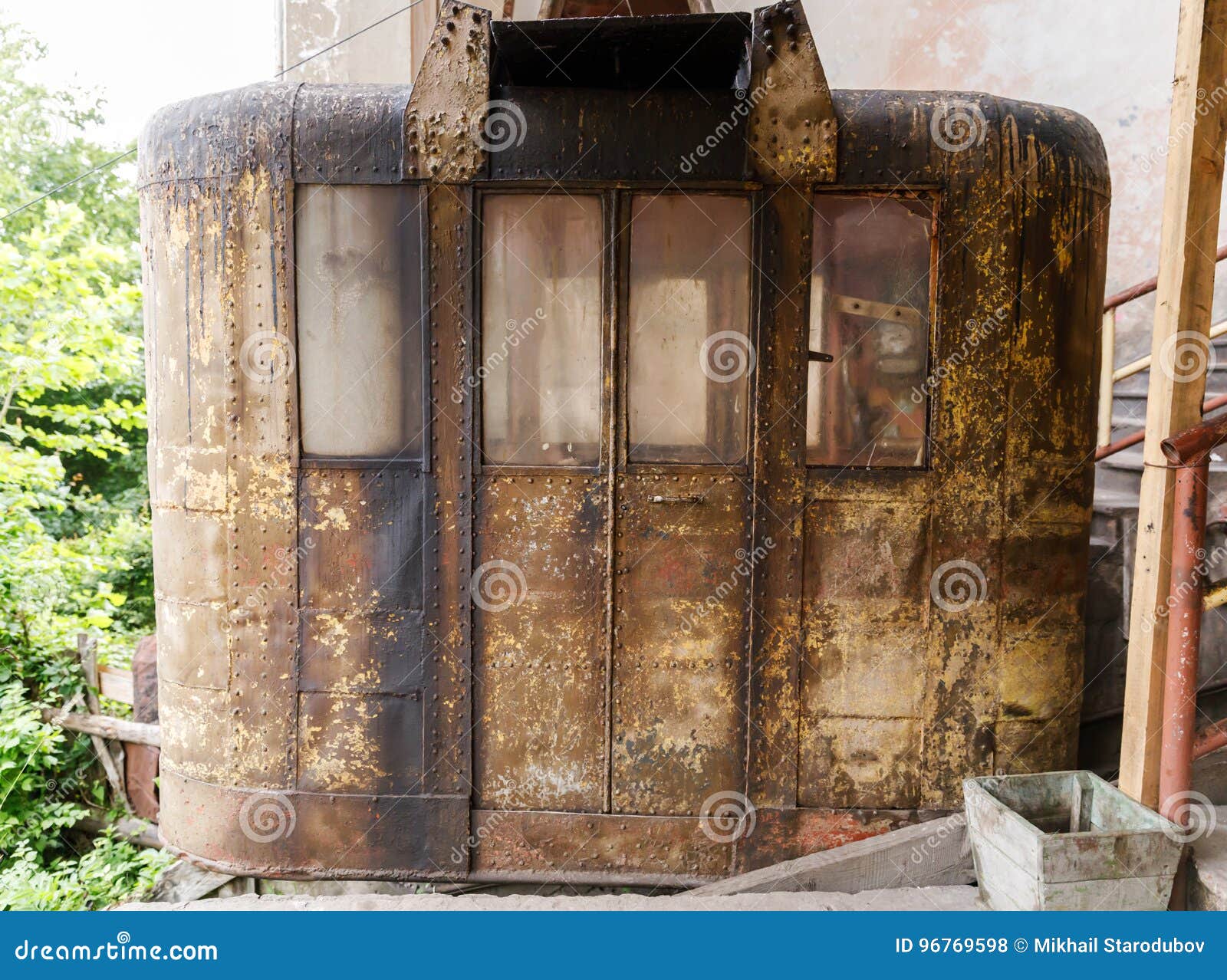 Old Soviet Rusty Bomb Shelter. Around Concrete Blocks. Green Grass ...