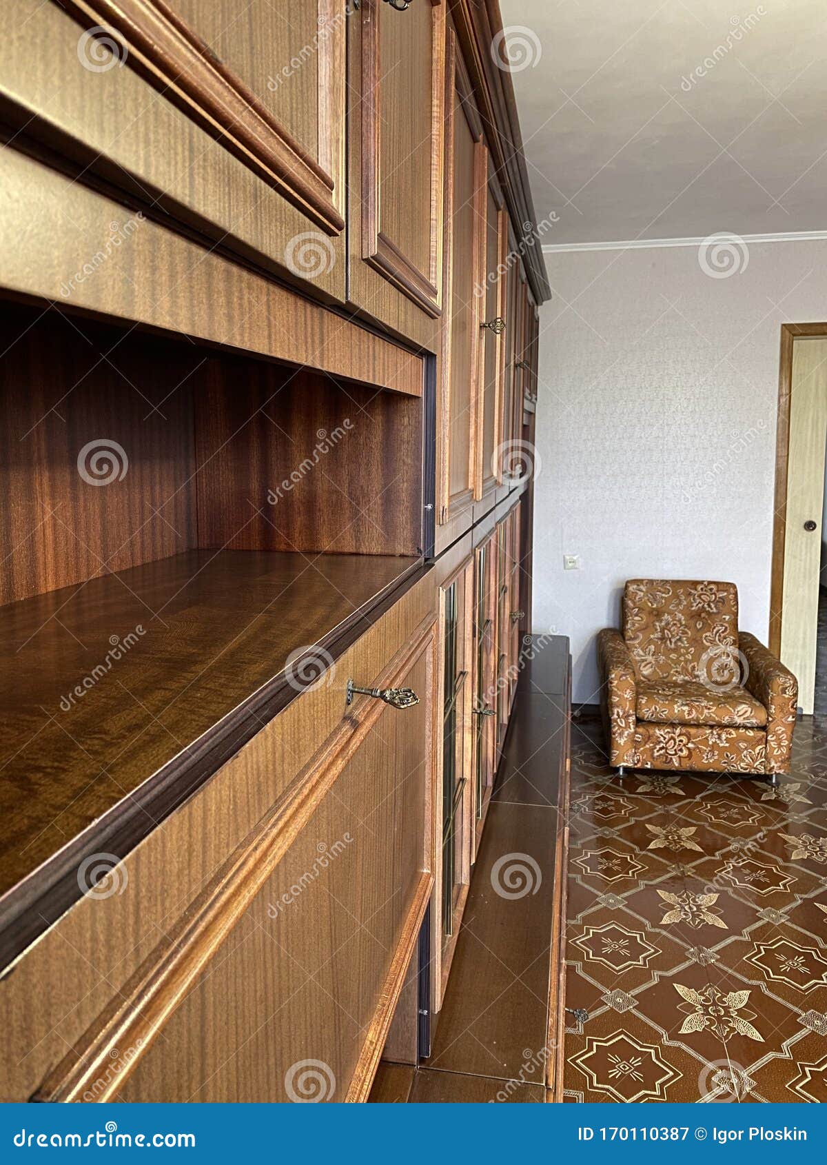 Old Soviet Sofa and Wooden Wardrobe in Soviet Apartment Stock Image ...