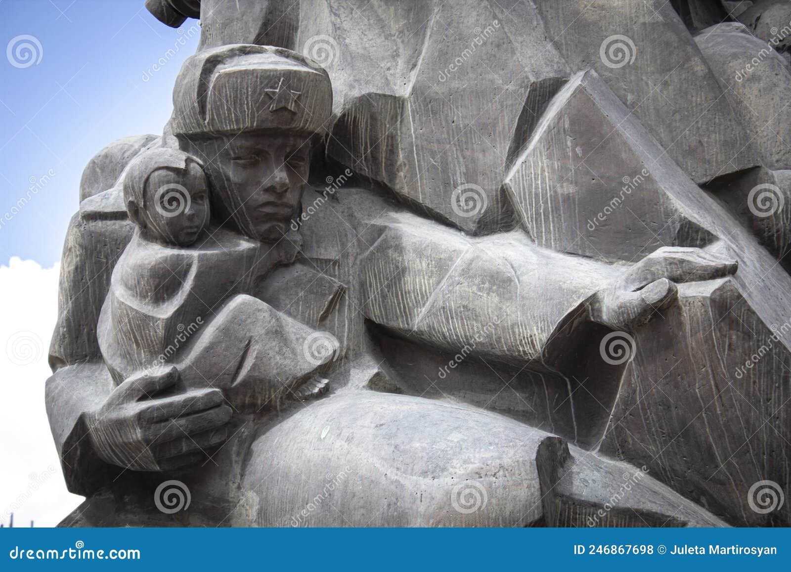 Soviet Art Statue Of Worker In Powerful Pose With Sky Background ...