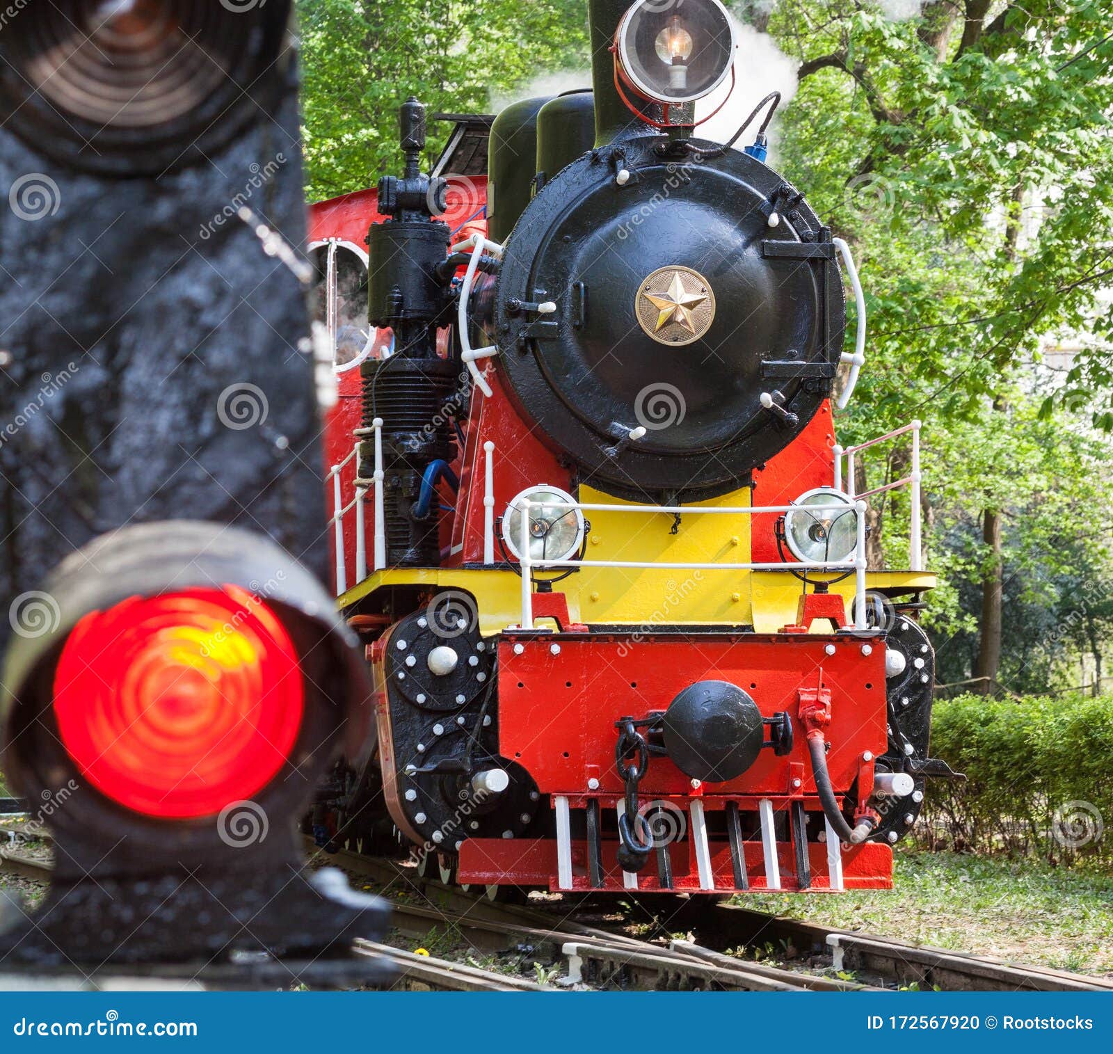 Old Soviet Steam Locomotive and Semaphore Stock Photo - Image of gage ...