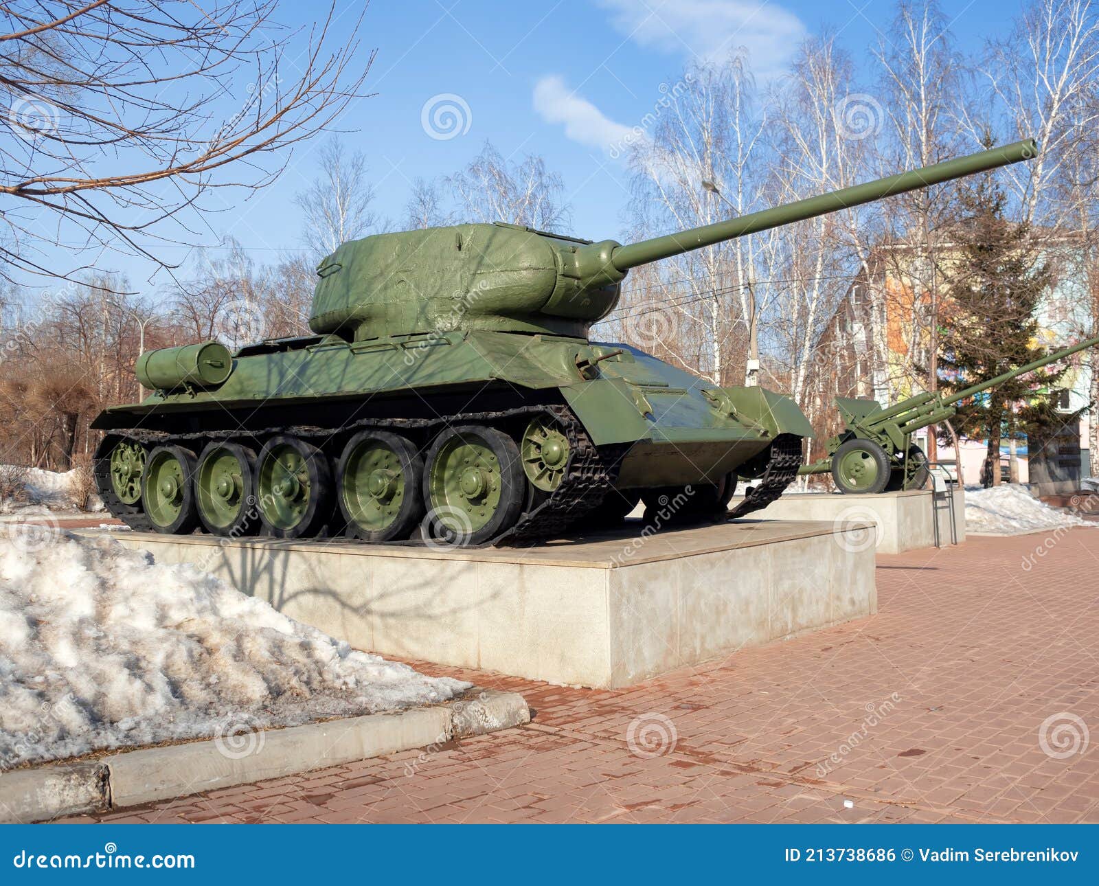 An Old Soviet Tank As Military Monument. Winter Shooting Stock Photo ...