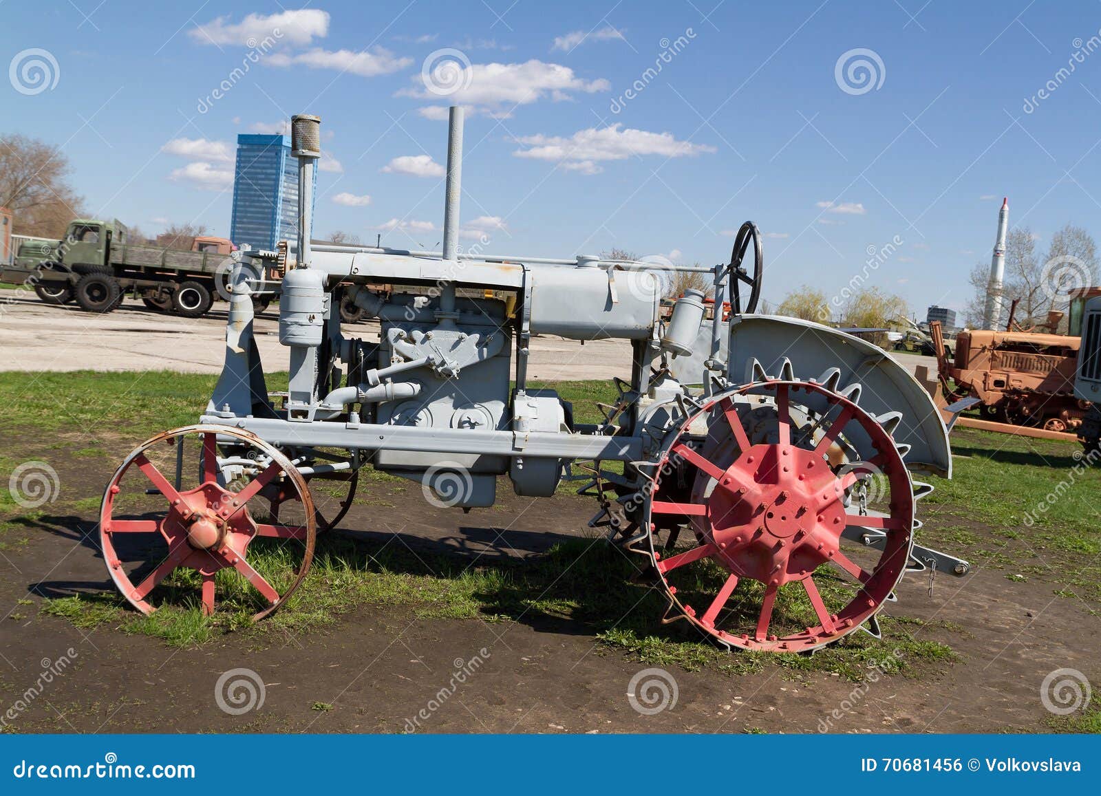Old Soviet Tractor with Metal Wheels. Stock Photo - Image of grass ...