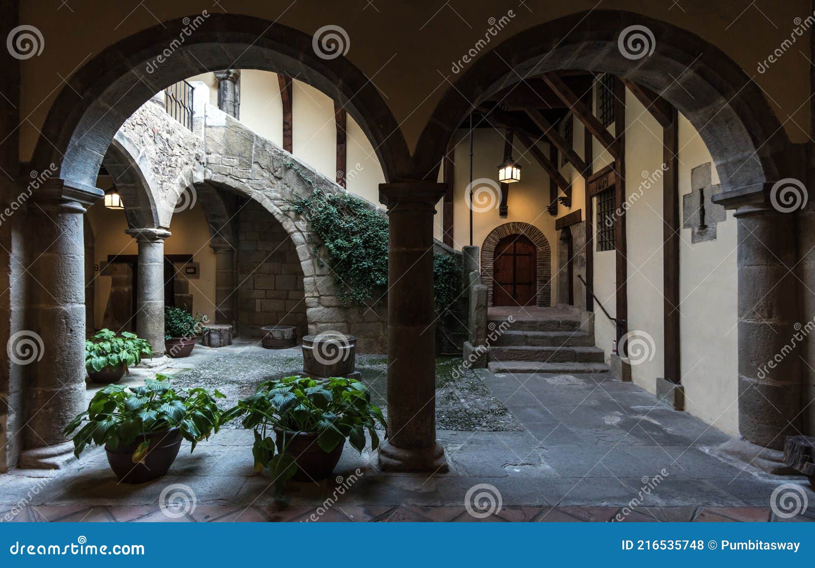 Old Spanish Building Interior Stock Photo - Image of plants, column ...