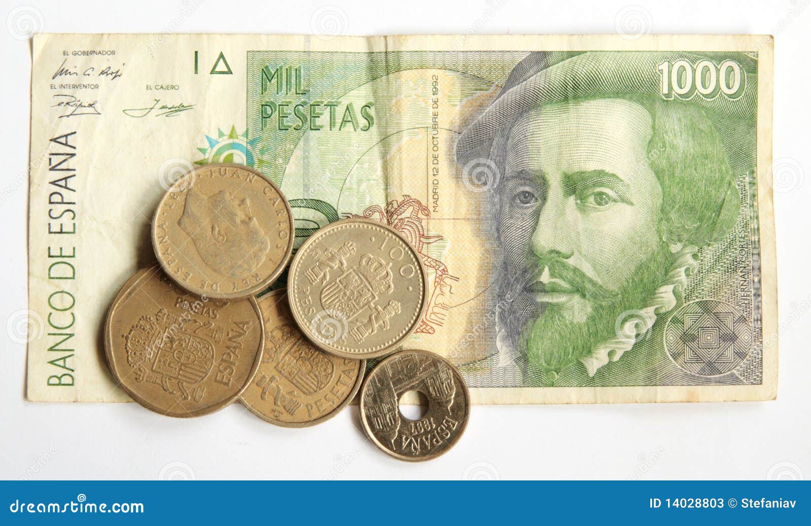 Old Spanish Pesetas stock image. Image of paying, close - 14028803